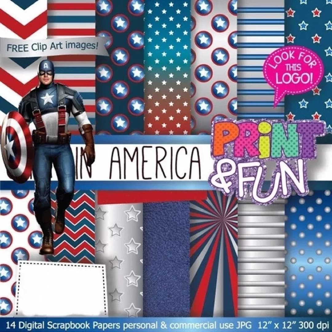 Captain America Digital Paper Backgrounds Clipart Pack - Etsy
