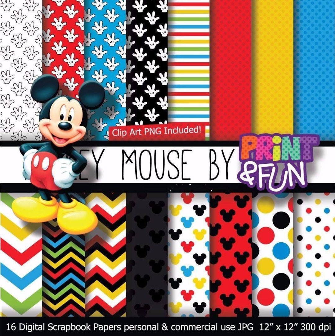 Printable Digital Paper Mickey Mouse Backgrounds Clipart Pack - Etsy