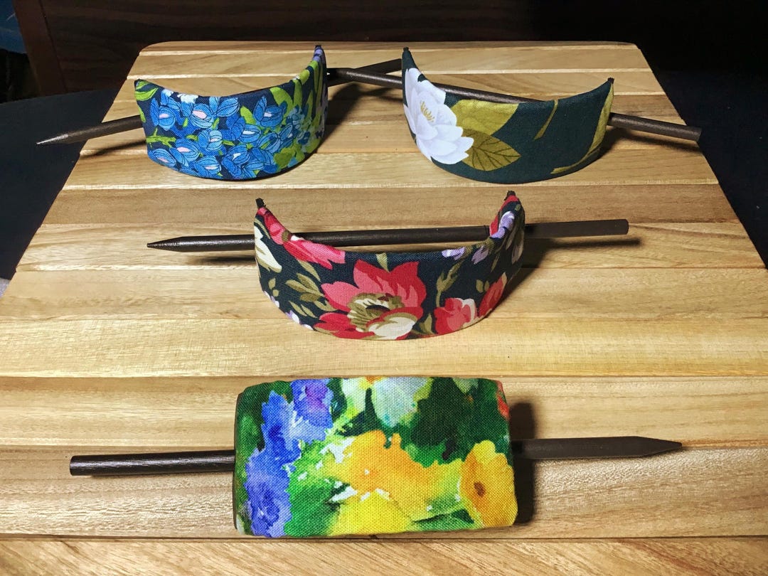 Spring/summer Floral Print Leather Hair Slides, Barrette and Stick ...