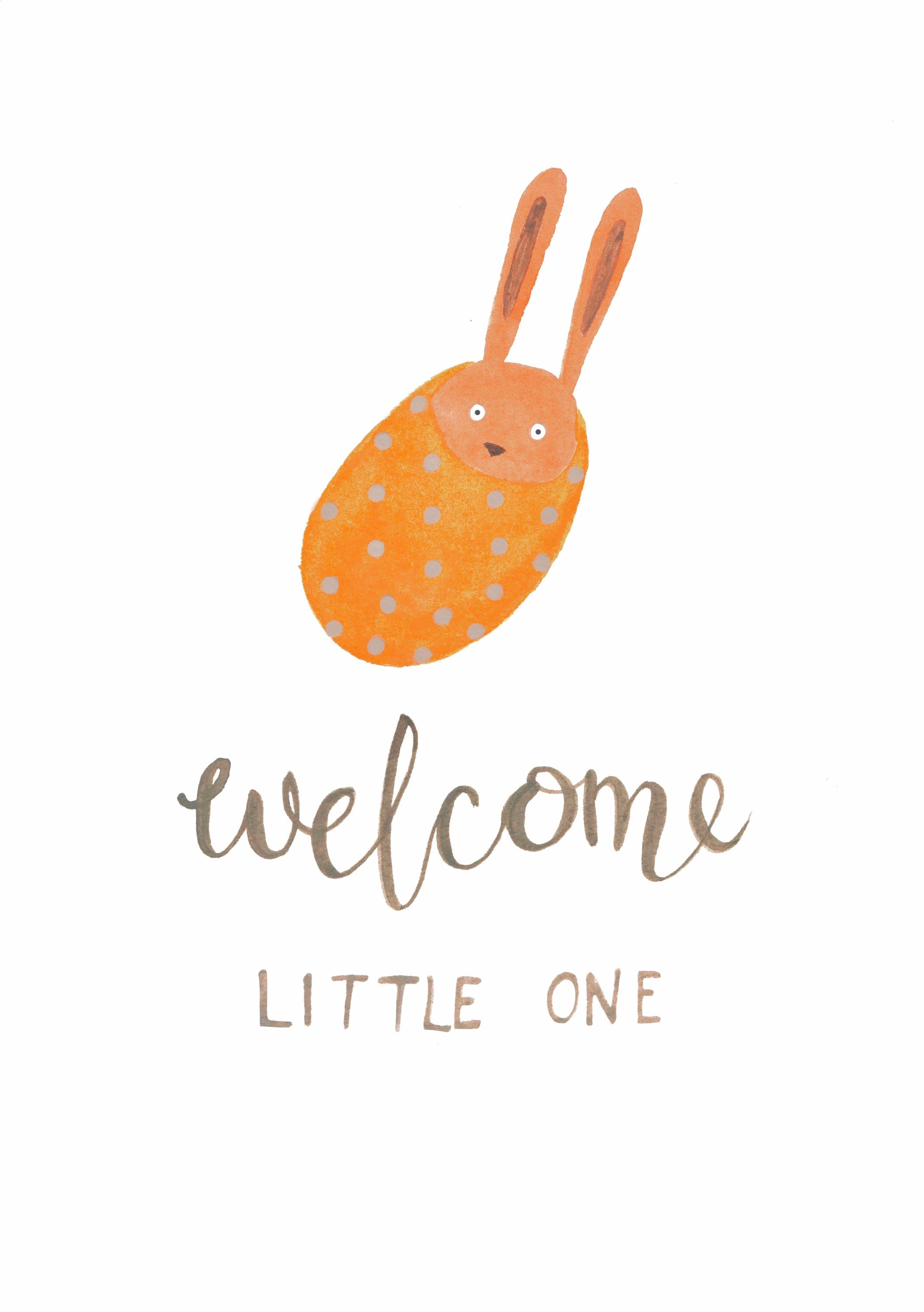 Welcome Little One Card With Envelope, Blank Inside. Rabbit Design ...