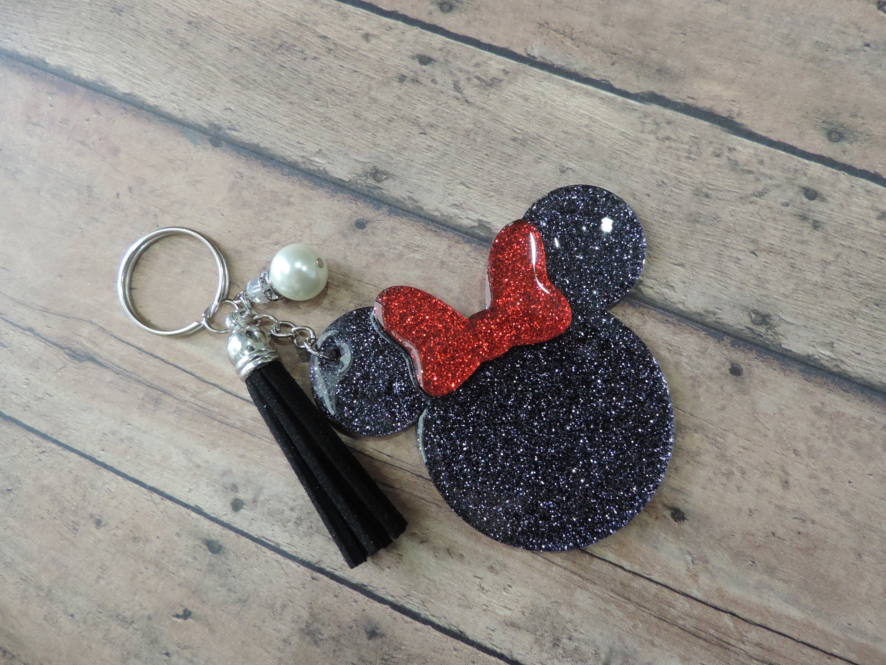 Minnie Mouse Keychain, Disney, Minnie Mouse, Acrylic, Resin, Glitter ...