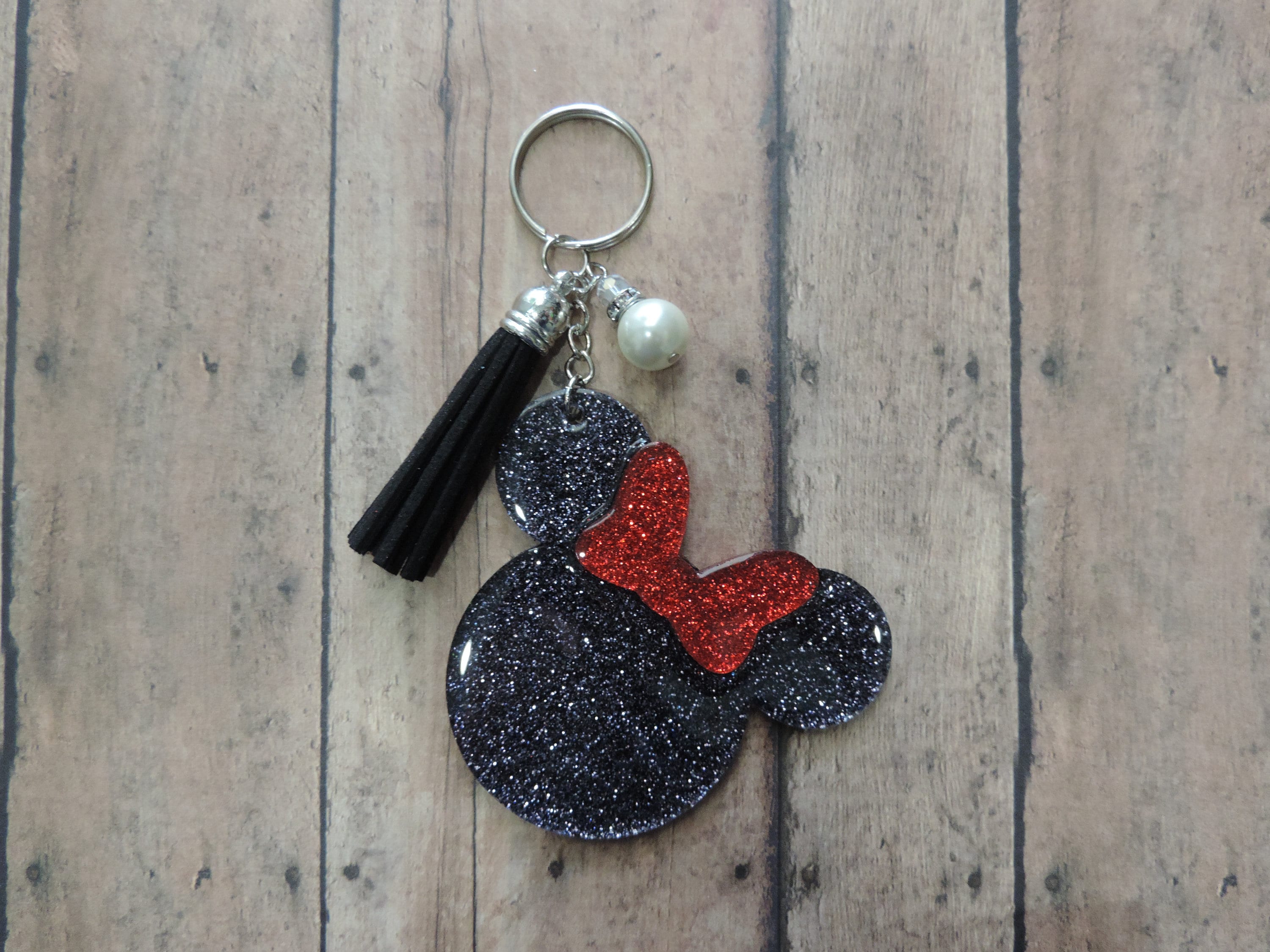 Minnie Mouse Keychain, Disney, Minnie Mouse, Acrylic, Resin, Glitter ...