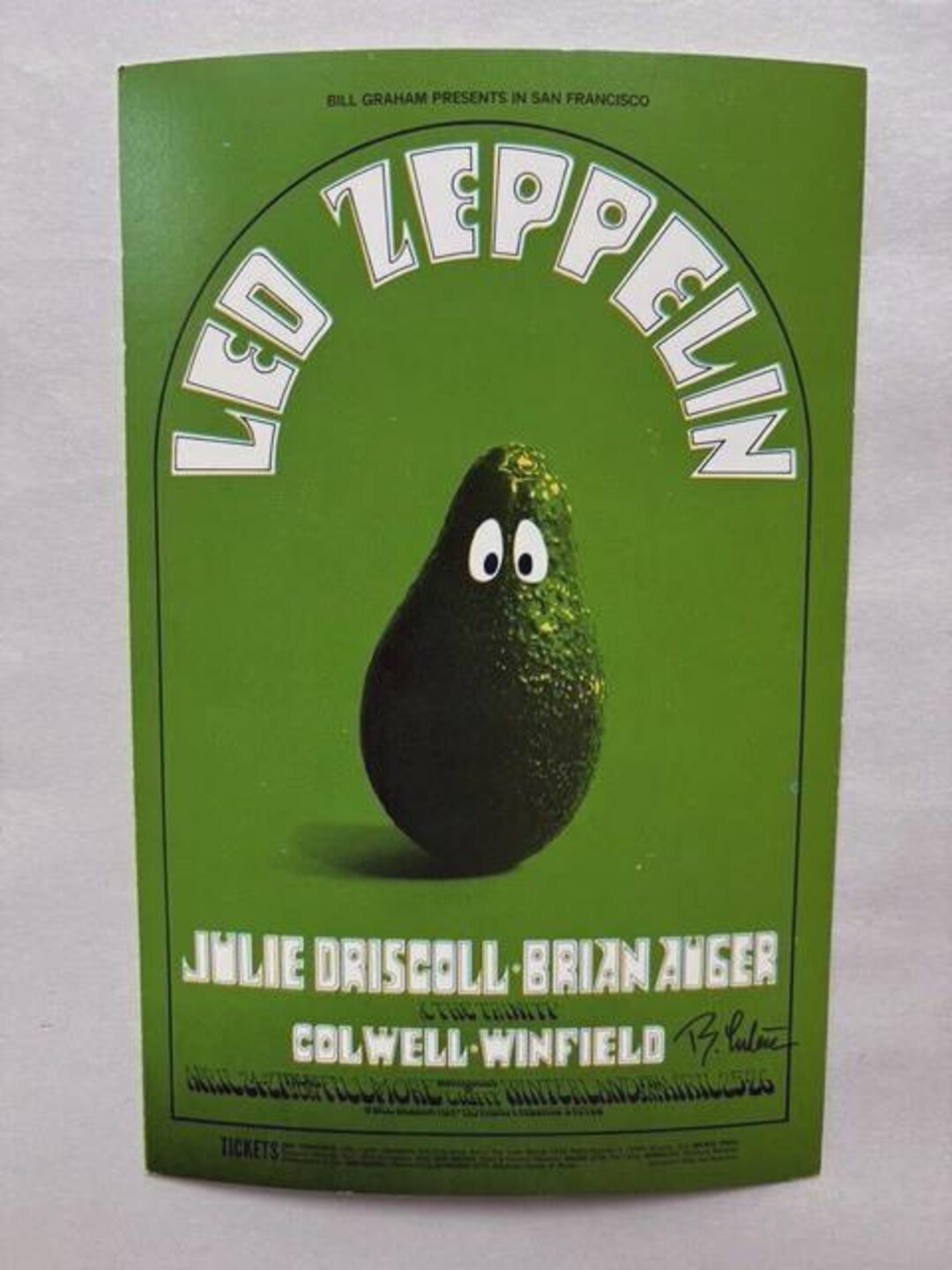 1969 Signed Led Zeppelin Brian Auger Avocado Fillmore Postcard BG 170 ...