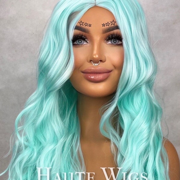 XXXL 42 Inch Wavy Curly Long Wig Lace Front Center Part Ice Platinum ...