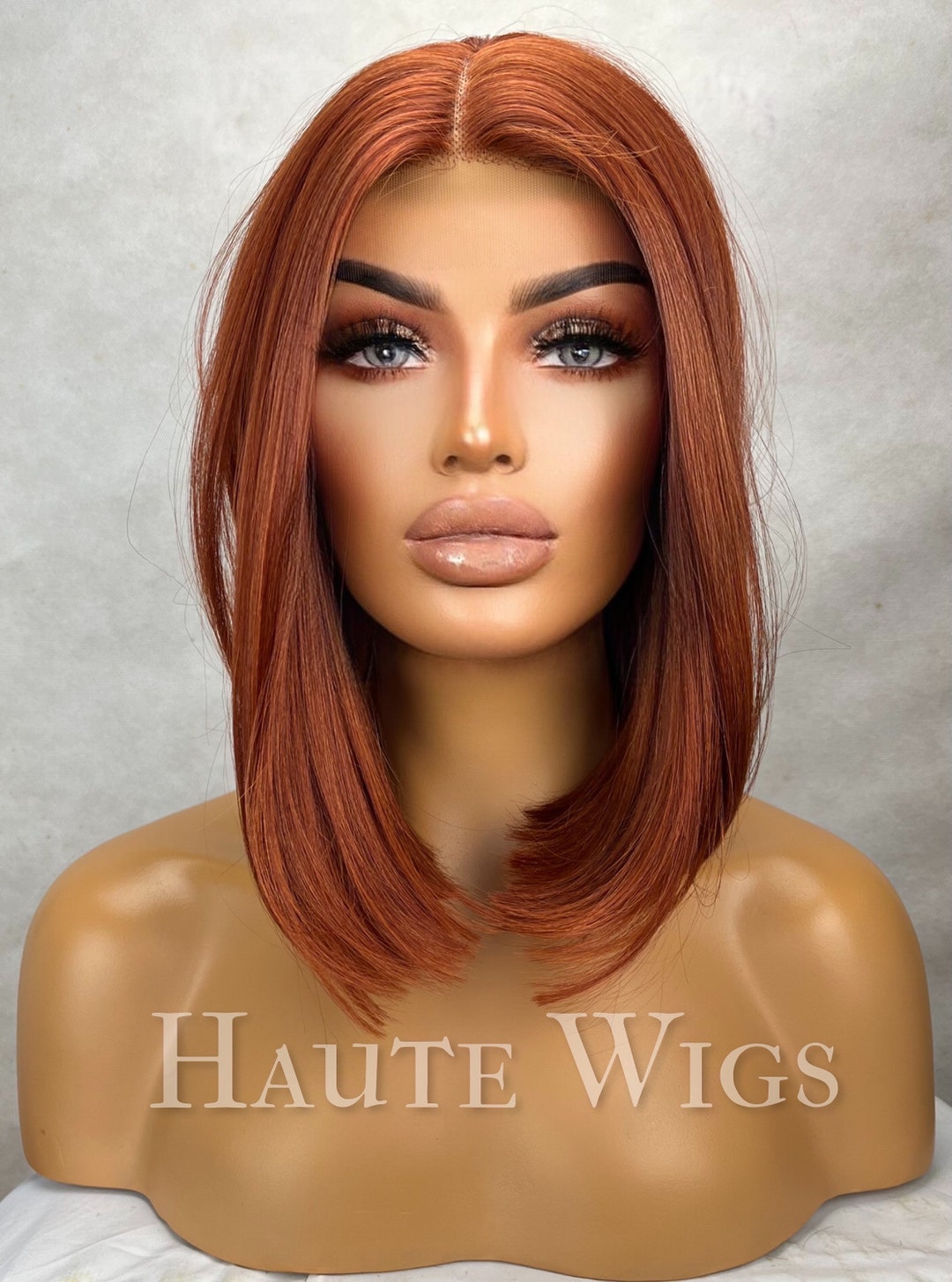 Sultry - Auburn Copper Ginger 14" Long Bob Wig Straight Center T ...