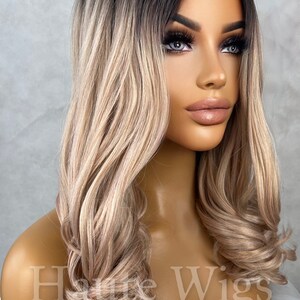 16 Inch Blonde With Rose Gold Pink Tones Wig Long Wavy Womens Human ...