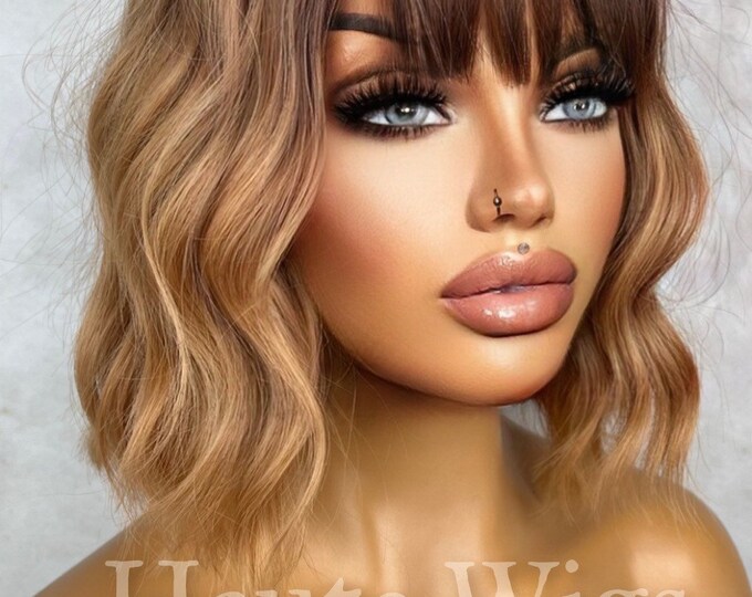Beach Waves - Sandy Blonde Ombré Bob Brown Wig Women Short Celebrity ...