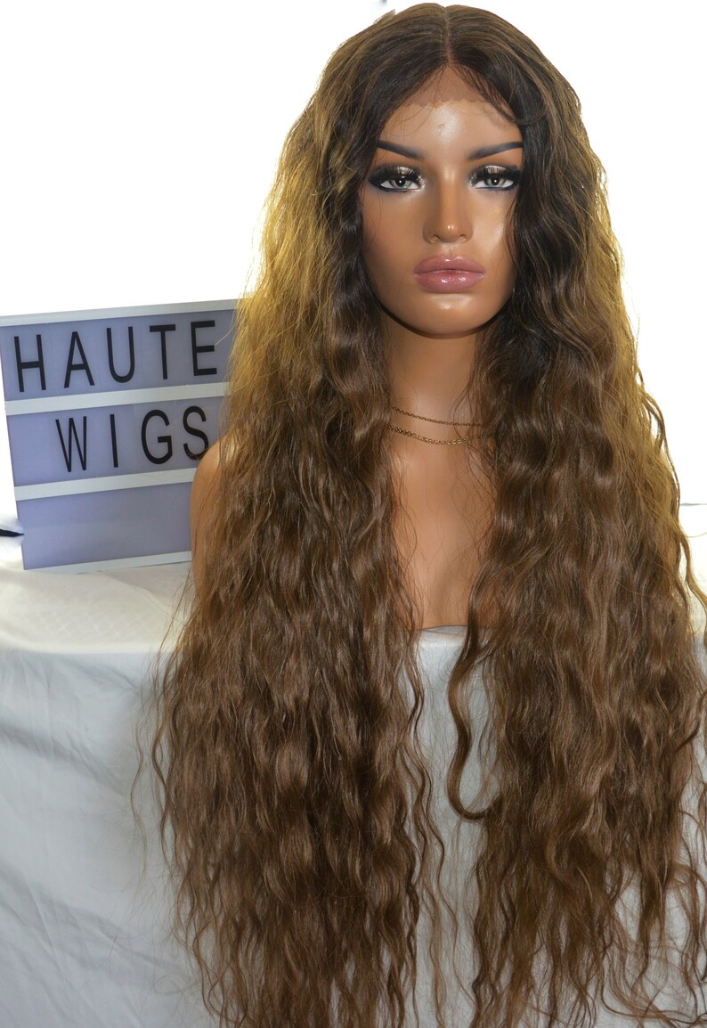 Wavy Xxx Long 42 Inches Lace Front Wig Ombre Dark Brown Human Etsy