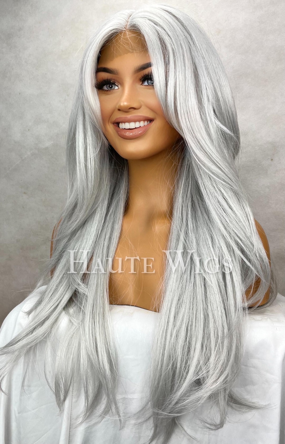 Bare Silver - Wavy 24 Inch Platinum White Silver Ash Blonde Wig Center ...