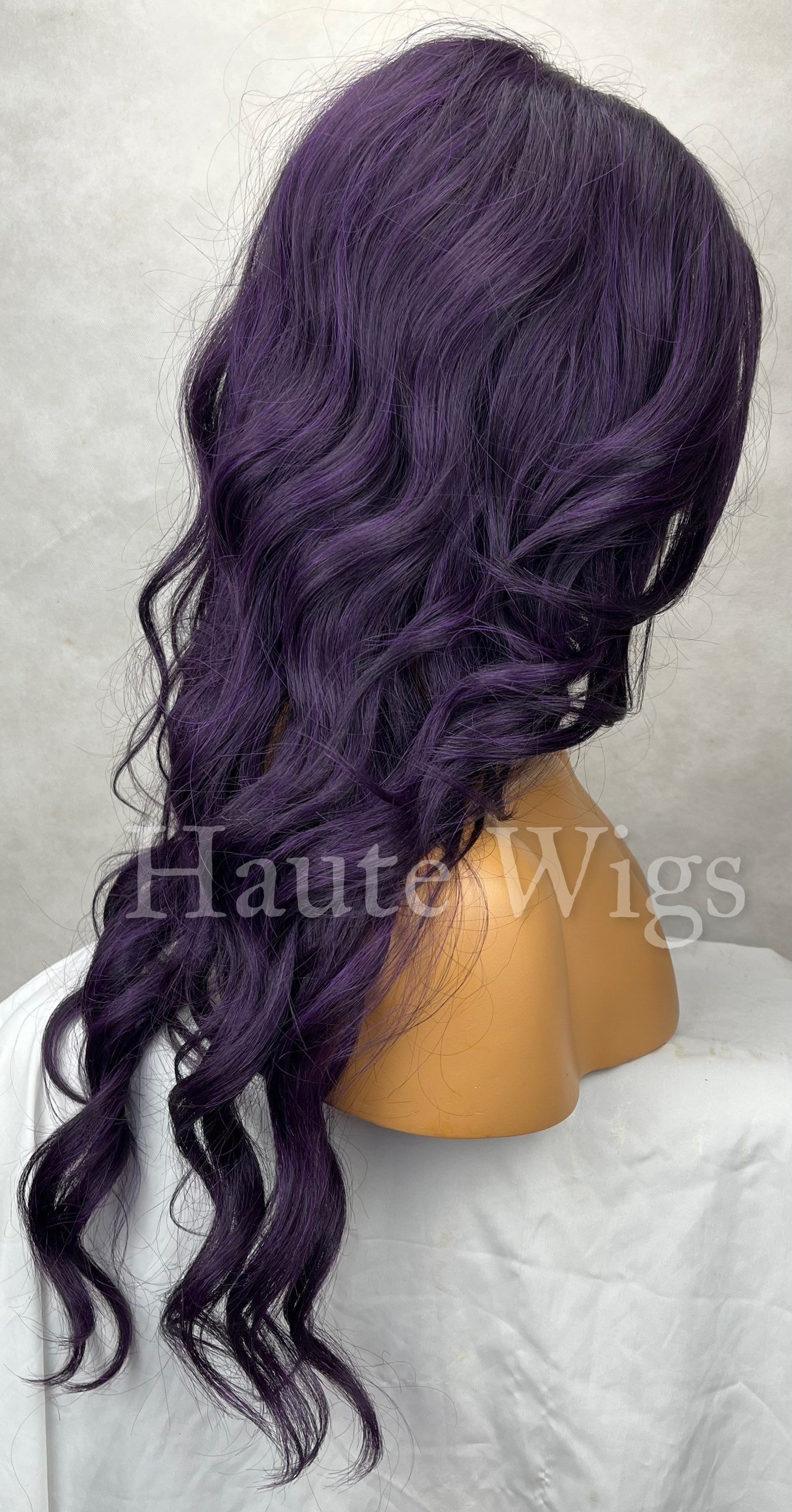 Distinctive - Dark Purple Deep Violet Wig Long Wavy T Parting HD Lace ...