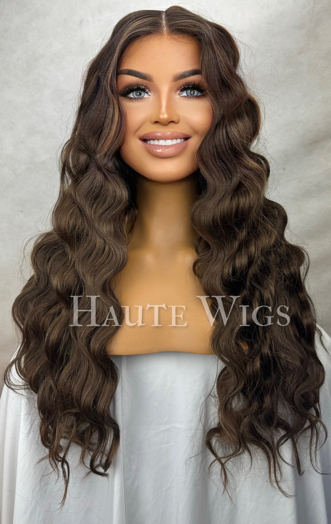 Native - 24 Inch Long Womens Wig Dark Brown Golden Blonde Highlights ...