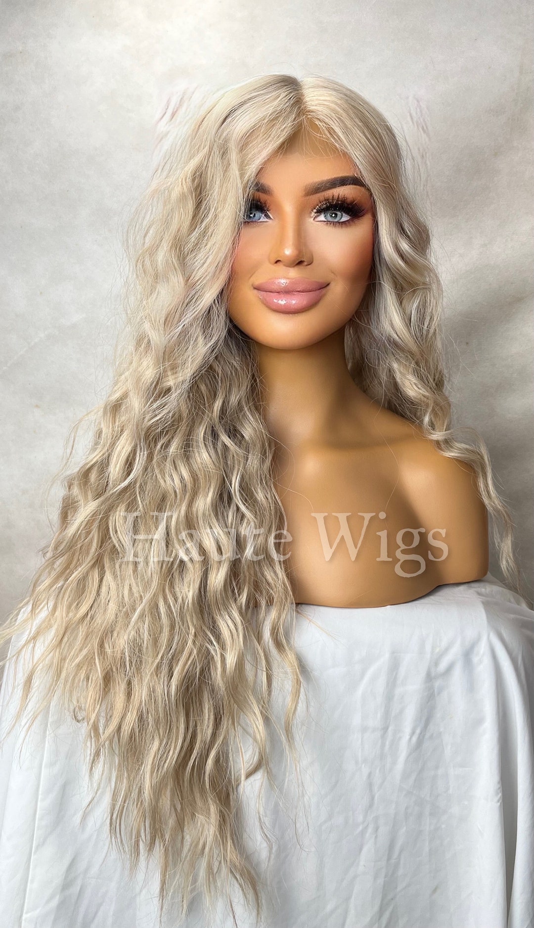 Rio - Wavy 30 Inch Light COOL Tone Ash Blonde Wig No Ombré Womens Long ...