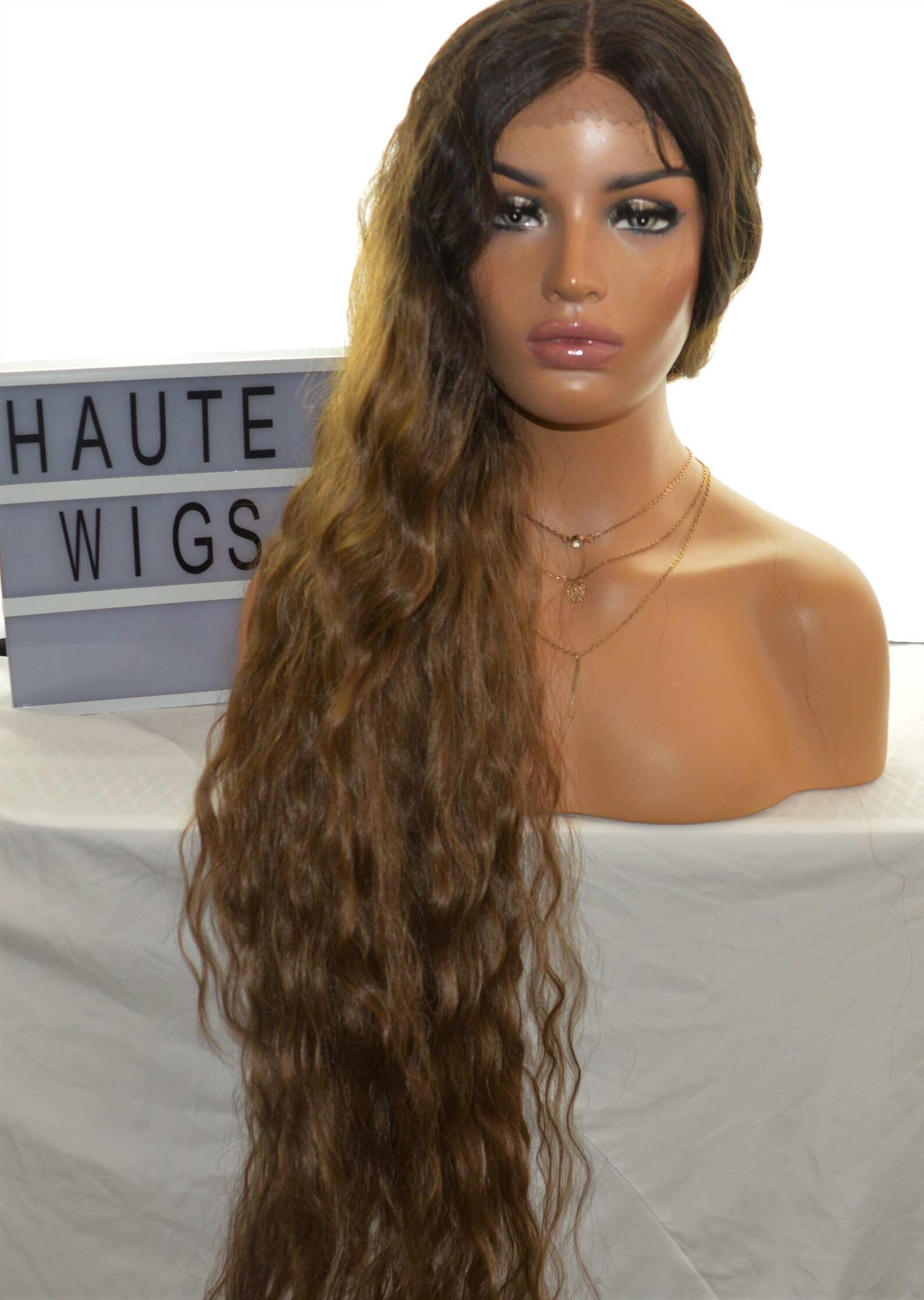Wavy XXX Long 42 Inches Lace Front Wig Ombre Dark Brown Human - Etsy