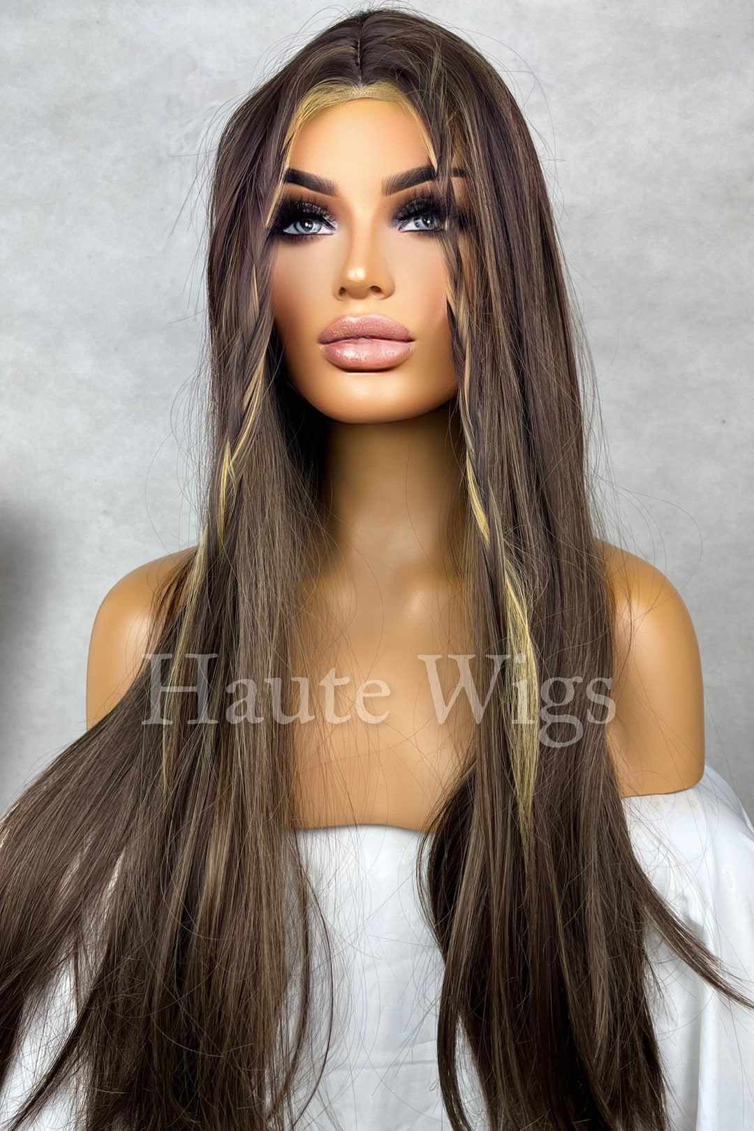 Knightsbridge 26 Inch Long Wig Realistic Brown Brunette Ombre Golden ...