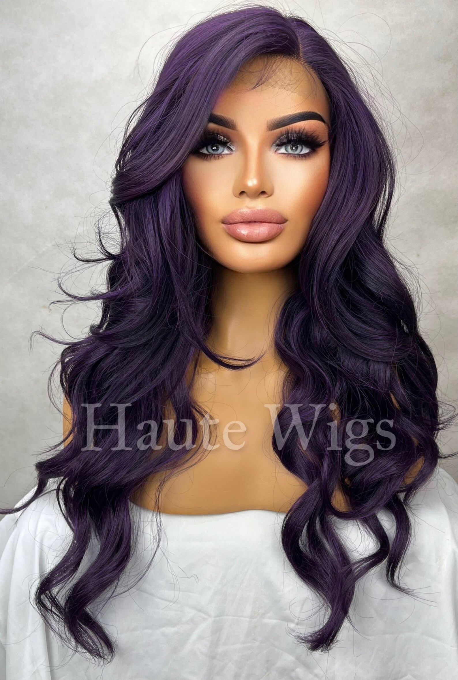 Distinctive - Dark Purple Deep Violet Wig Long Wavy T Parting HD Lace ...