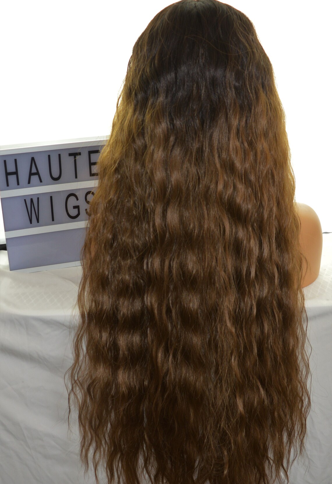 Wavy XXX Long 42 Inches Lace Front Wig Ombre Dark Brown Human - Etsy