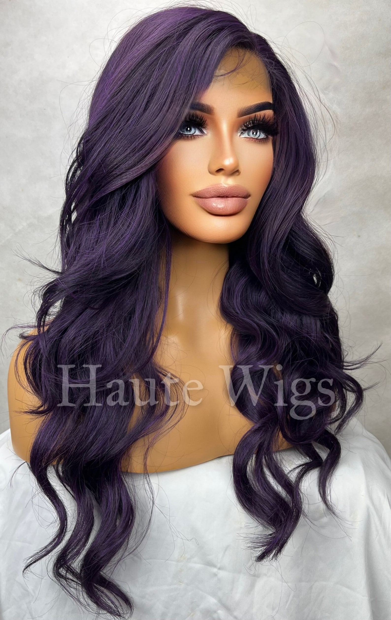 Distinctive - Dark Purple Deep Violet Wig Long Wavy T Parting HD Lace ...