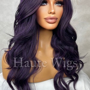 Distinctive - Dark Purple Deep Violet Wig Long Wavy T Parting HD Lace ...