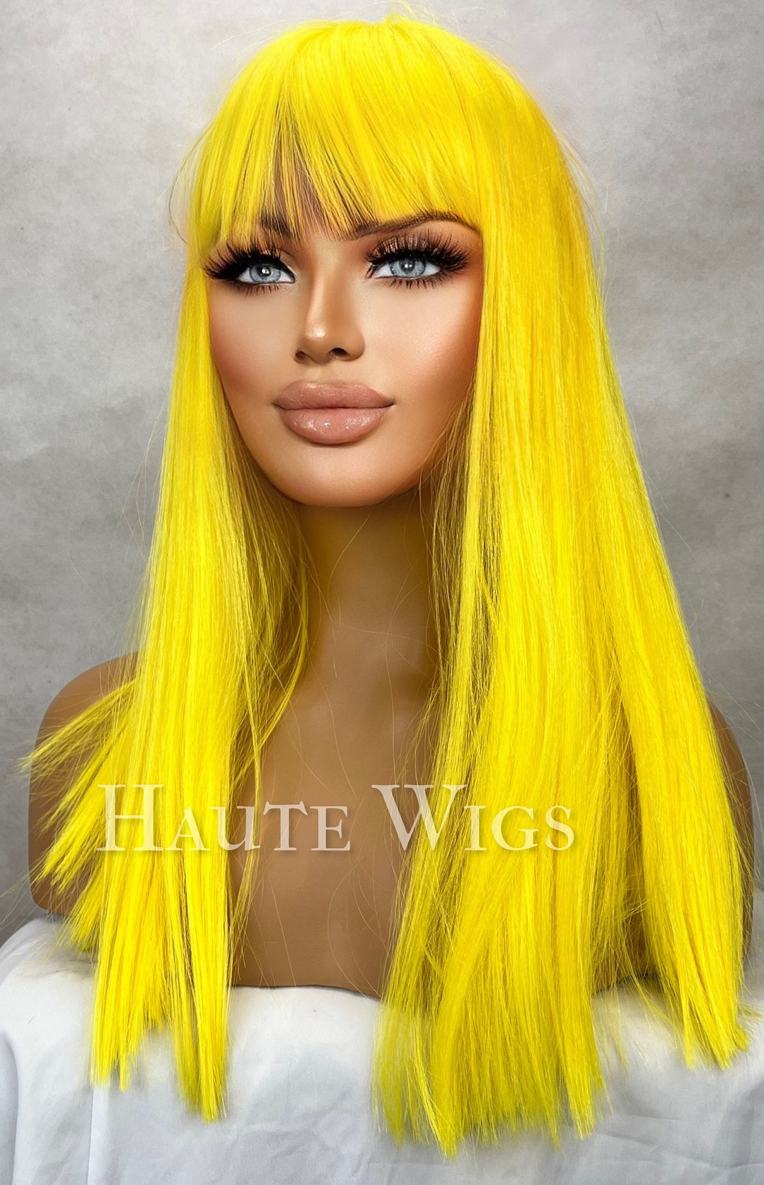 Citrus Appeal Bright Lemon Yellow Hair Wig Fringe Bangs Sexy Gift for ...