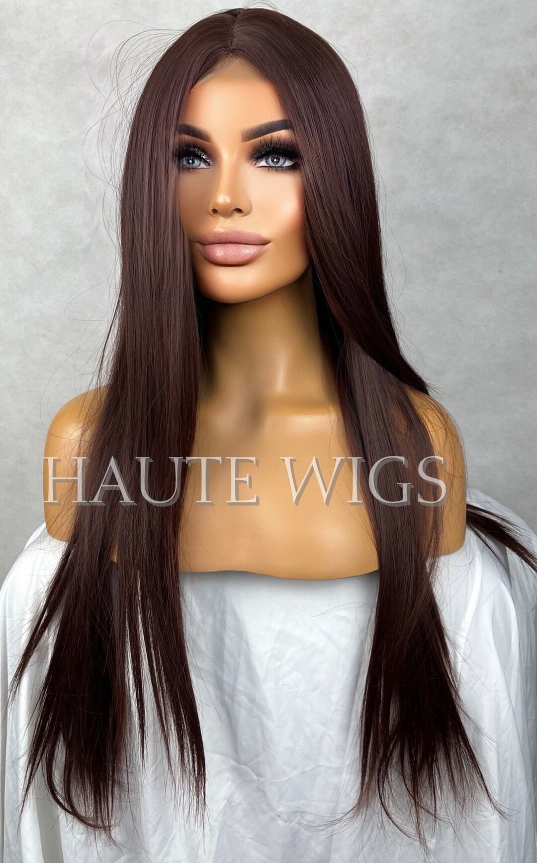 28 Inches Long Layered Red Toned Deep Chocolate Brown Brunette Wig Lace ...