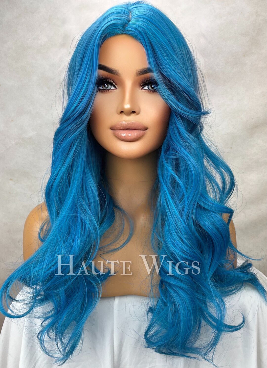 My Blues 22 Inch Bright Sea Blue NO Ombre RARE Wig No Lace Front Long ...