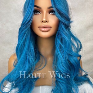 My Blues 22 Inch Bright Sea Blue NO Ombre RARE Wig No Lace Front Long ...