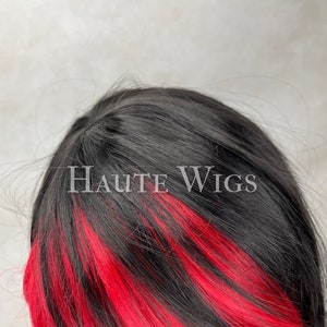 Radar - 26 Inch Black & Bright Red Highlights Streaks Wig Long Straight ...