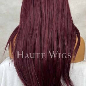 Dark Cherry Ombré 26 Inch Maroon Deep Red Wig Long Straight Womens Wig ...