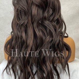 Gorgeous Long Wavy Streaks Curly Wavy Dark Brown Wig Womens Ladies Lace ...