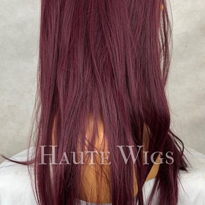Dark Cherry Ombré 26 Inch Maroon Deep Red Wig Long Straight Womens Wig ...