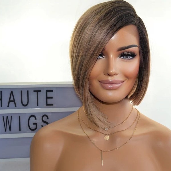 Human Hair Side Part Bob Wig - Etsy