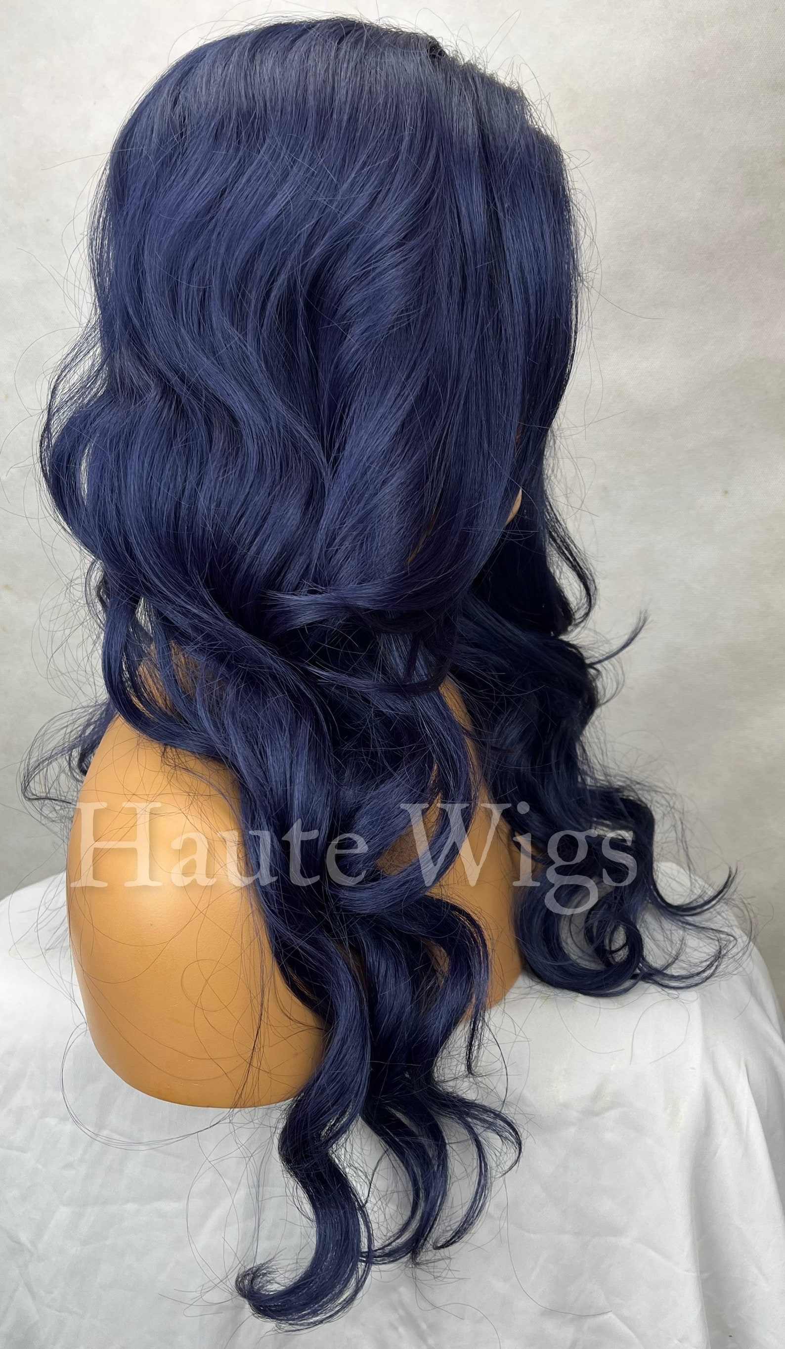 Baddie - Navy Dark Blue 24" Long Wavy Wig Womens Ladies Curly Lace ...
