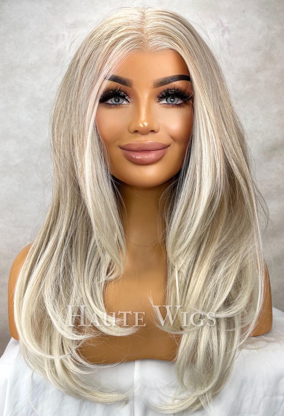 FREE PART Glorious Layered 22 Inch Light COOL Tone Ash Blonde Wig No ...