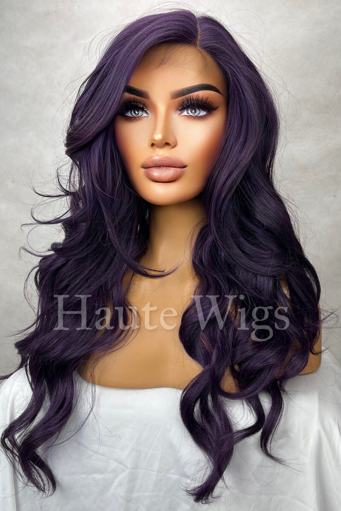 Distinctive - Dark Purple Deep Violet Wig Long Wavy T Parting HD Lace ...