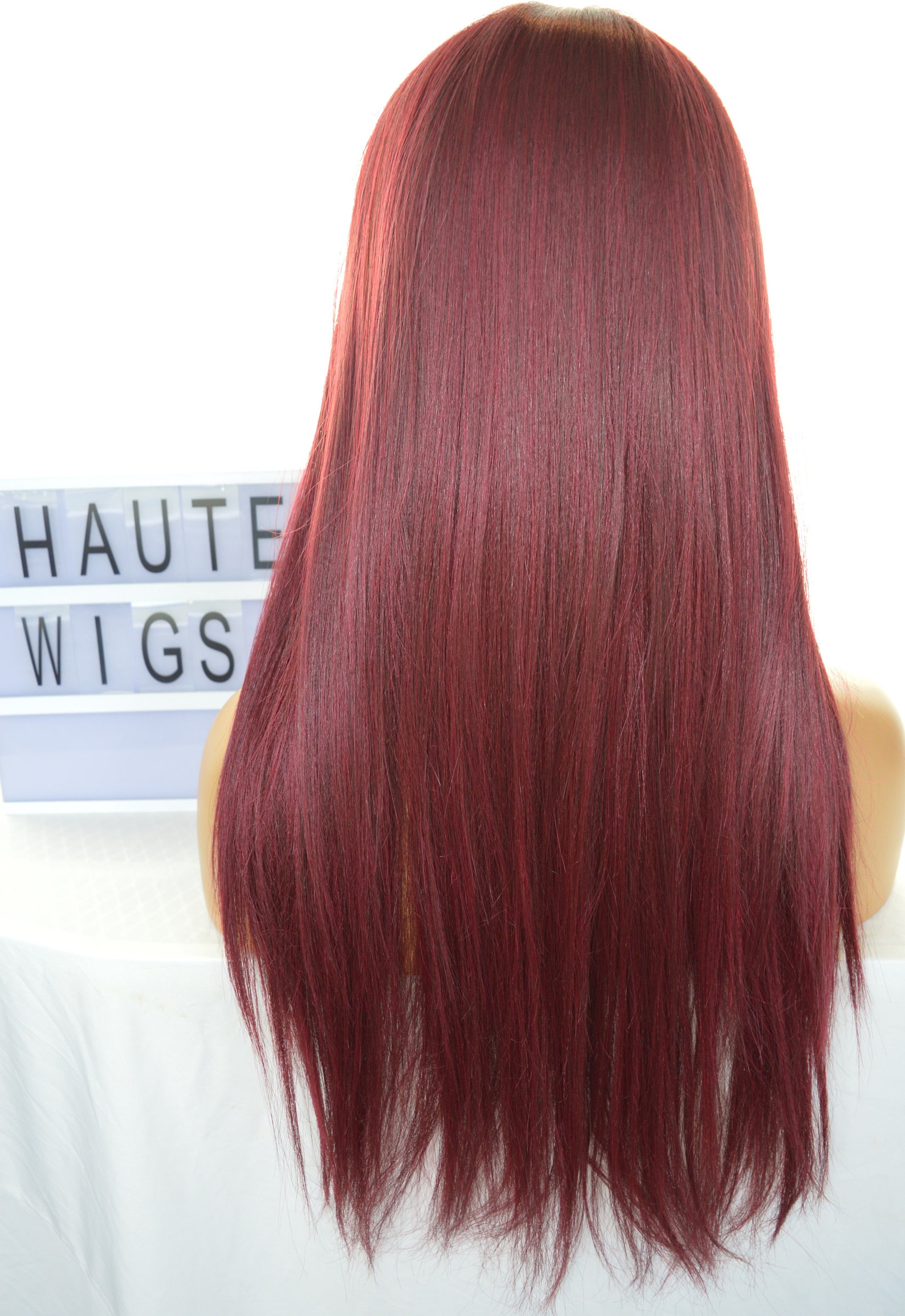 26 Inch Maroon Deep Red Wig Long Straight Womens Wig Human - Etsy