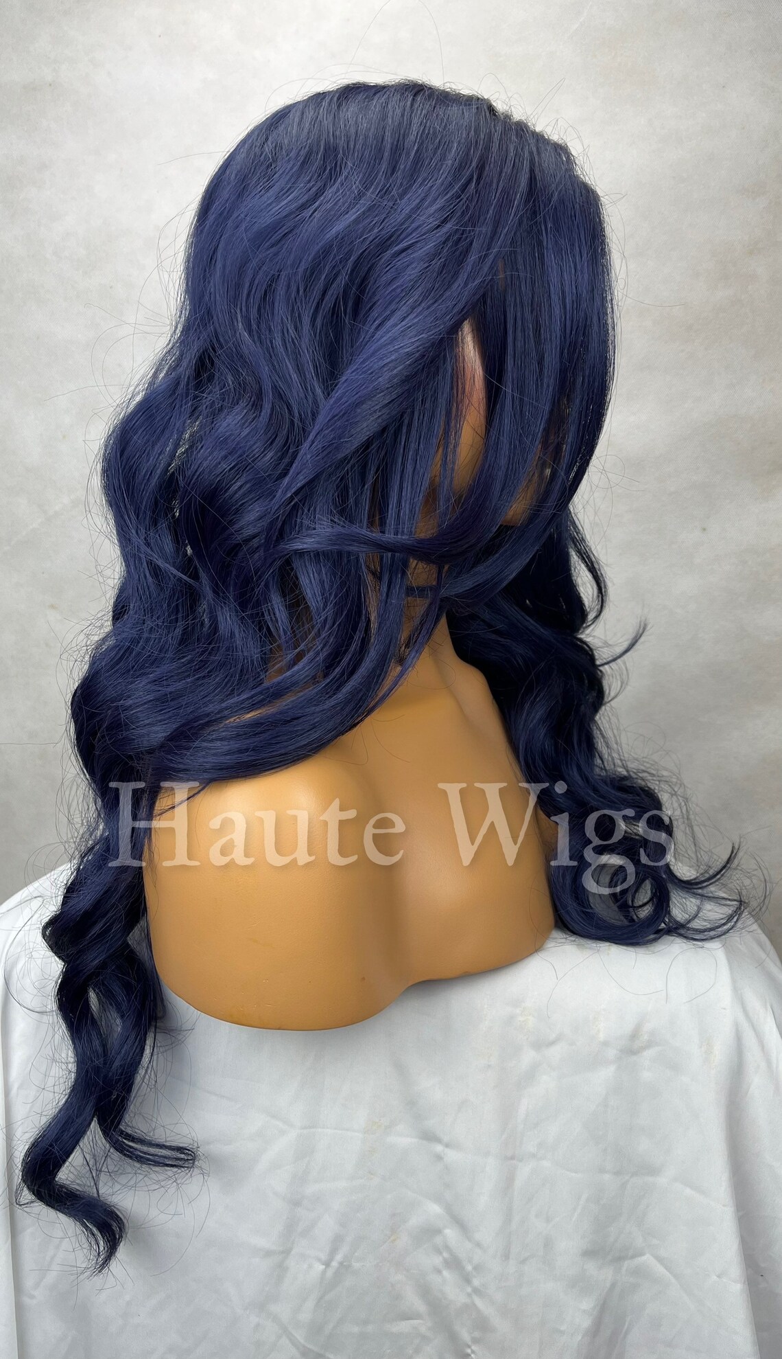 Baddie - Navy Dark Blue 24" Long Wavy Wig Womens Ladies Curly Lace ...