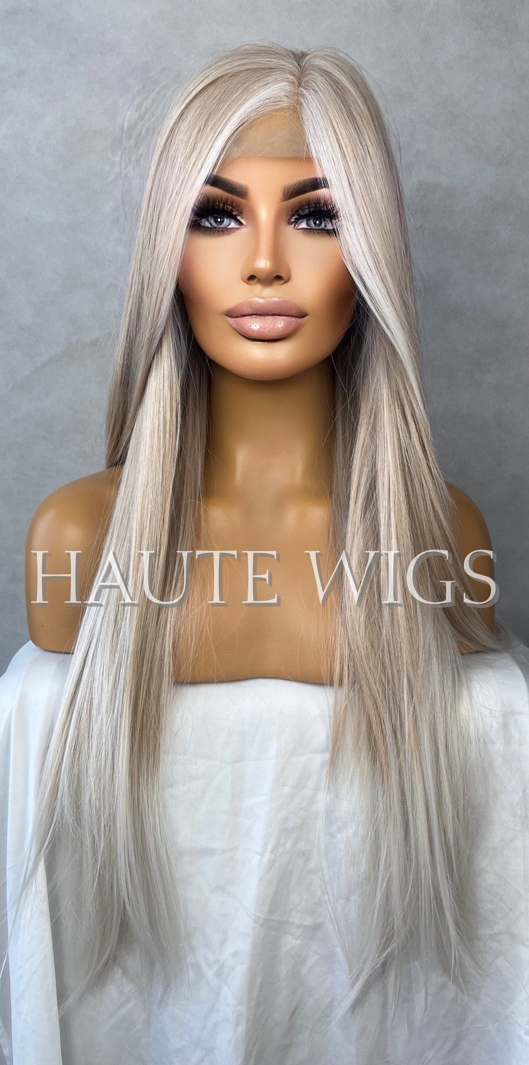 Ash Blonde Balayage Wig: 28 Inch Straight Lace Front Wig - Etsy