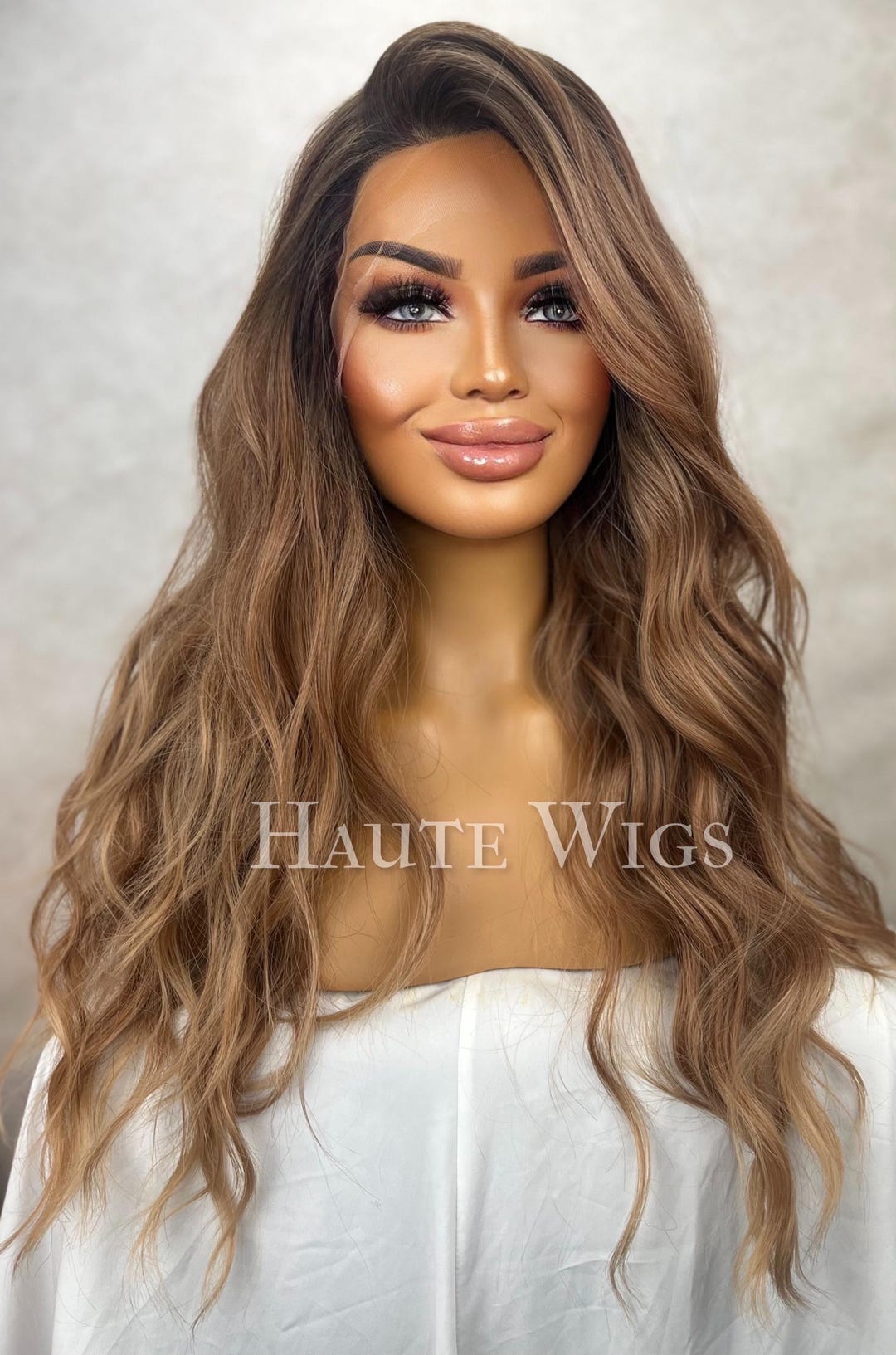 Free Part 13x6 Lace Front Golden Tan BROWN Brunette Wig Dark Blonde ...