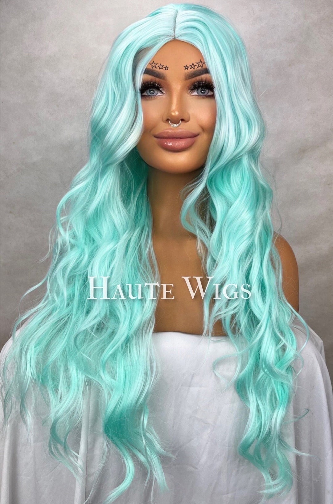 Aqua Mermaid Sea Green Blue Mix Wig With No Lace Front 32 Inches Long ...