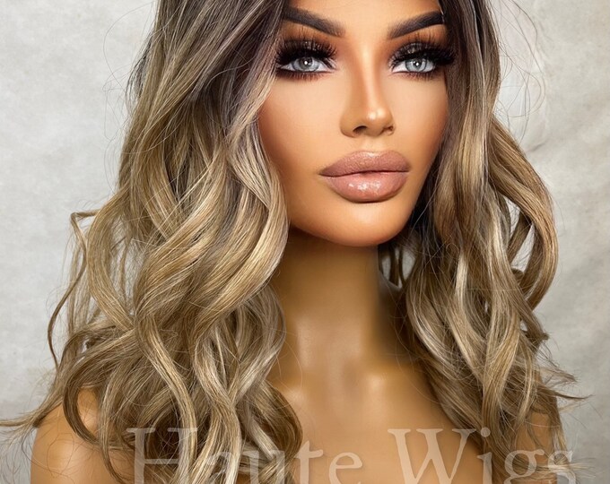 Enchanting 16 Inch Warm Blonde Ombre 1b Roots Wavy Wig Lace Front ...