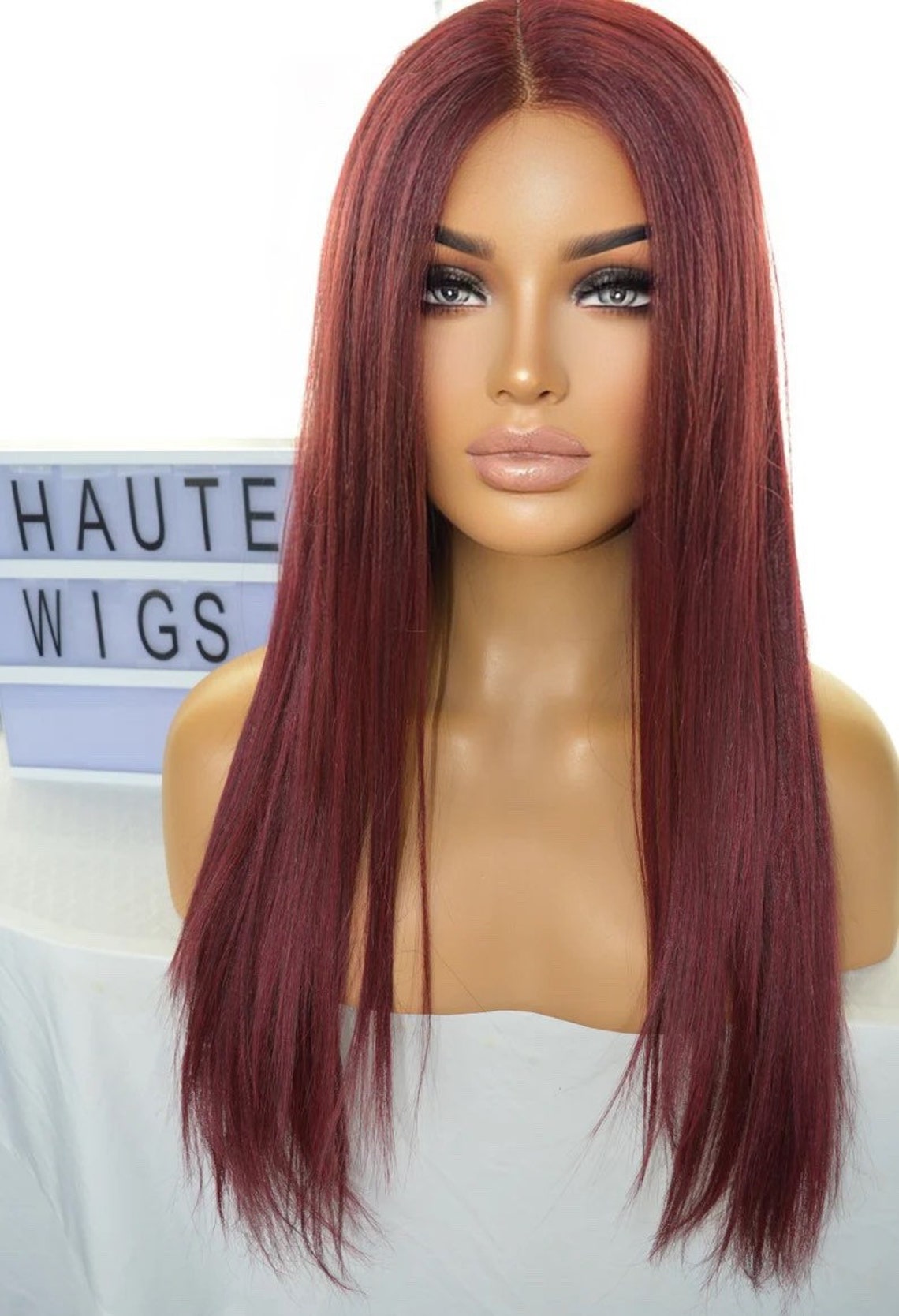 26 Inch Maroon Deep Red Wig Long Straight Womens Wig Human - Etsy