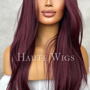 Dark Cherry Ombré 26 Inch Maroon Deep Red Wig Long Straight Womens Wig ...