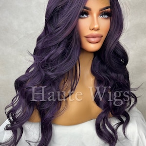 Distinctive - Dark Purple Deep Violet Wig Long Wavy T Parting HD Lace ...