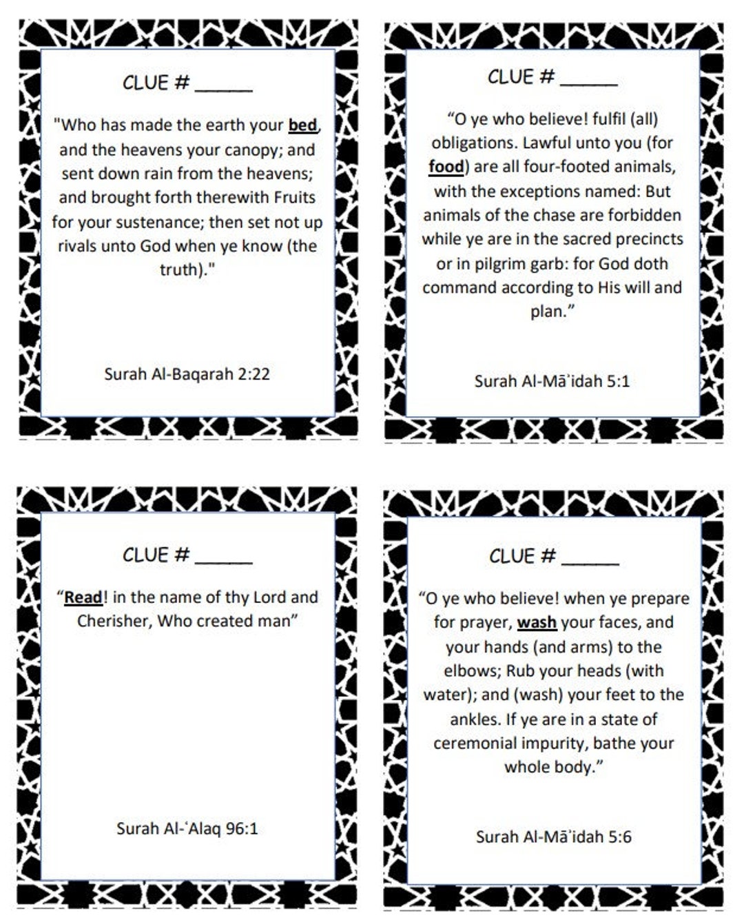 Quran Scavenger Hunt for Inside Home (instant Download) Eid Game - Etsy