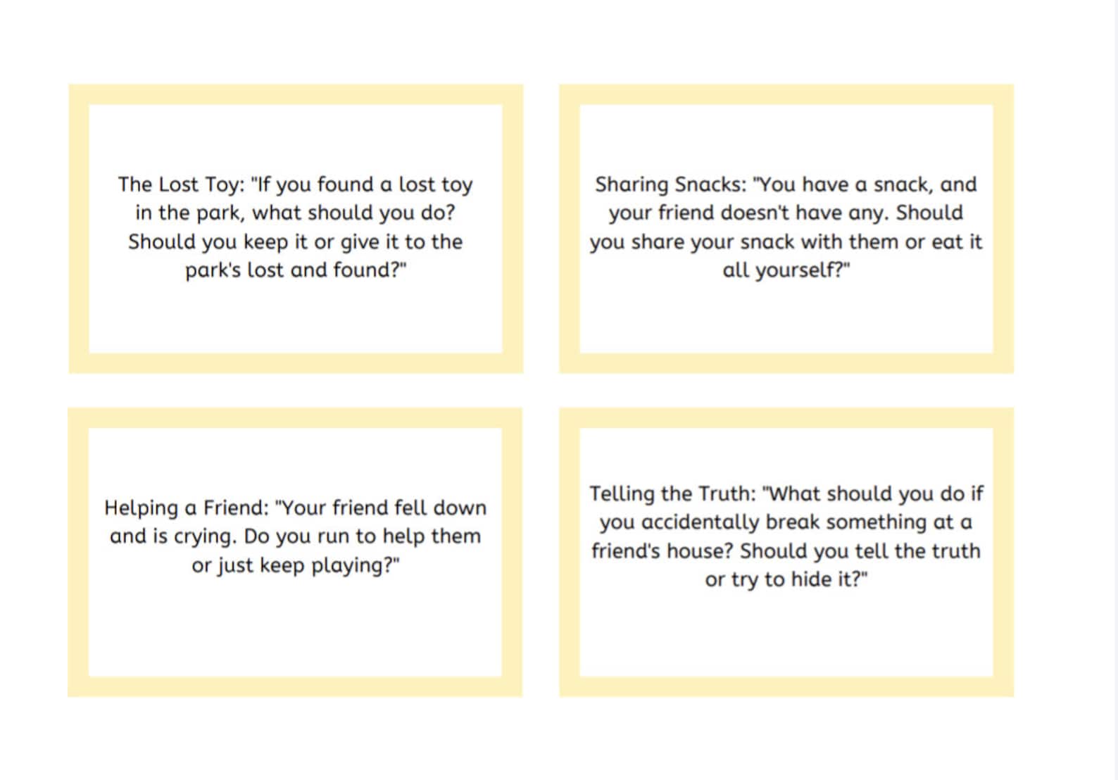 Moral Dilemma Discussion Cards - Toddler Islamic Activity for Learning ...