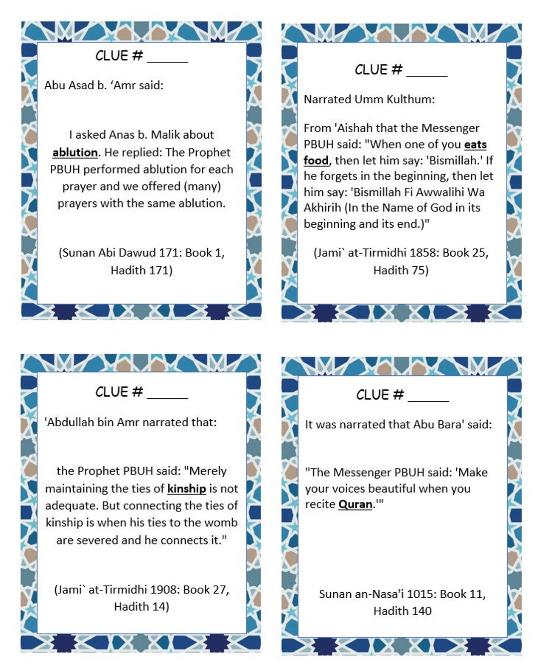 Hadith Scavenger Hunt W/ Quran Quotes to Solve (instant Download) Eid ...