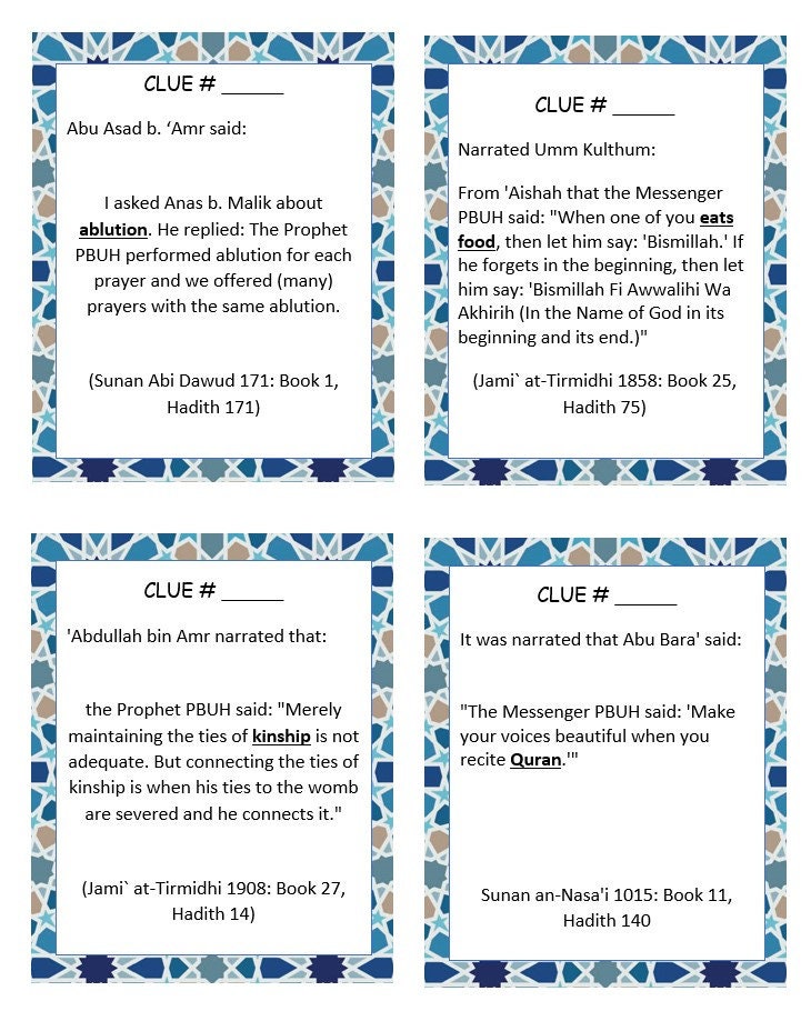 Hadith Scavenger Hunt W/ Quran Quotes to Solve (instant Download) Eid ...