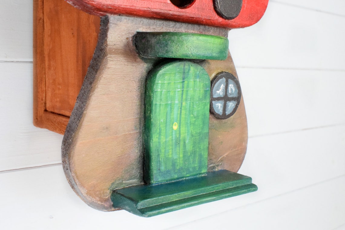 Toadstool Fairy Cottage Wooden Bird House Rustic Nesting | Etsy UK