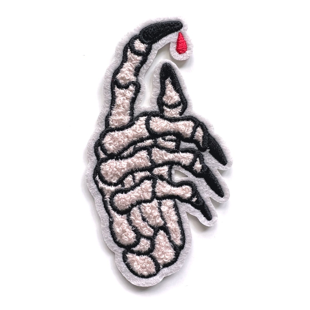 She's Alive Skeleton Hand Fuzzy Chenille Iron on Patch for Hat, Jacket ...