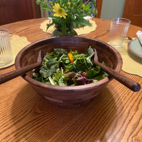 Extra Large Wood Salad Bowl With Servers and Individual Bowls - Etsy